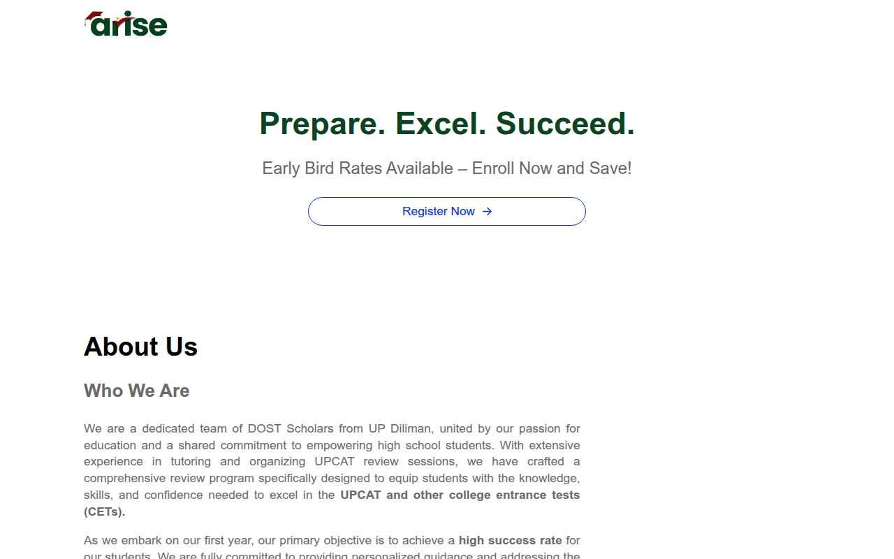 Arise Tutorials CET Registration